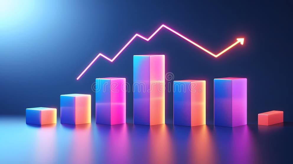 3D Illustration of a Glowing Gradient Cube Chart Representing Business ...