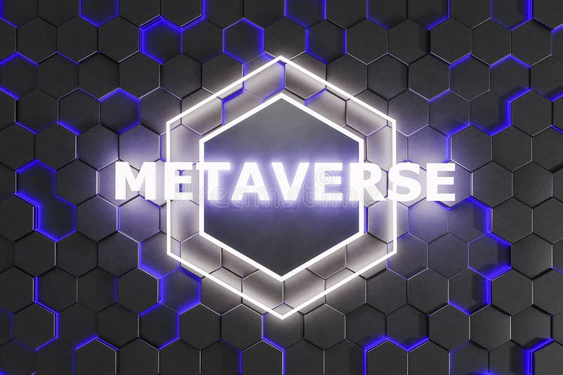 3D Illustration. Glowing Metaverse Word on an Abstract Futuristic ...