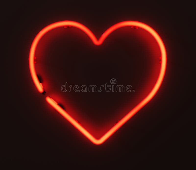 Centered Glowing 3D Rendered Neon Heart Sign on Wall Stock Illustration ...