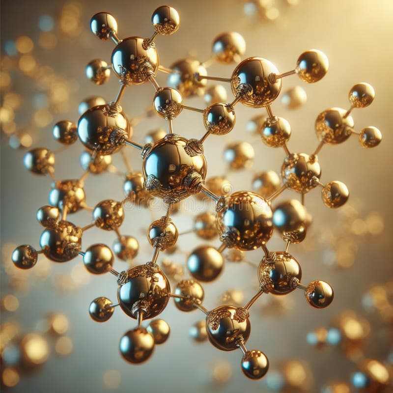 3D Illustration of Gold Atom, Science Background Stock Illustration ...