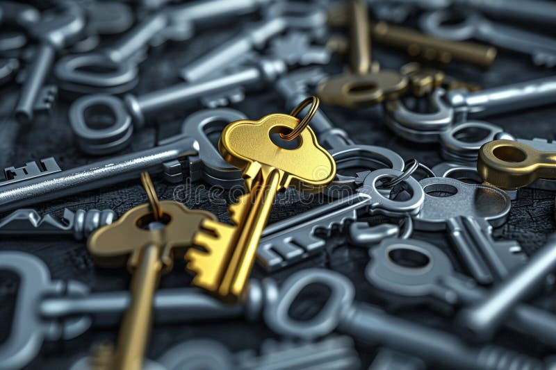 A 3D Illustration of a Gold Key among Silver Keys, Symbolizing the ...