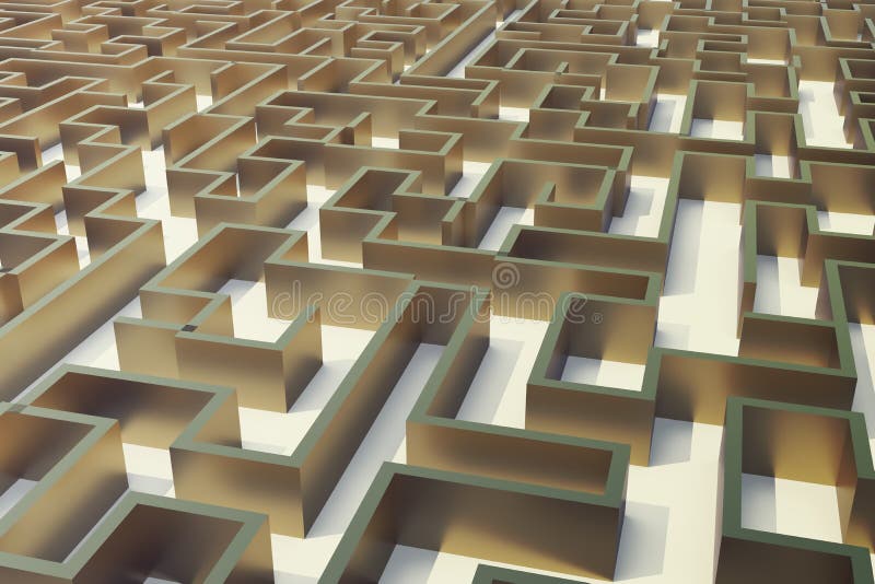3d Illustration Gold Labyrinth, Complex Problem Solving Concept. Stock ...