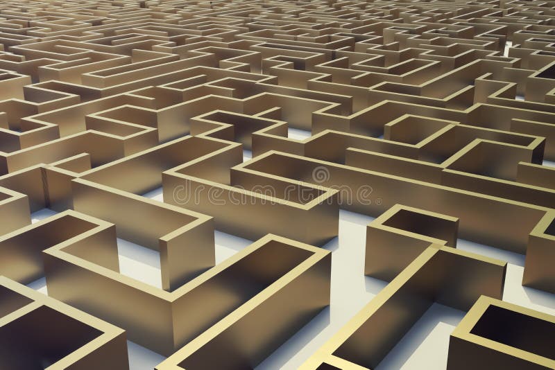 3d Illustration Gold Labyrinth, Complex Problem Solving Concept. Stock ...