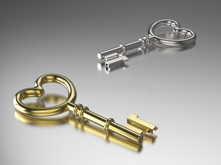 3D Illustration Gold and Silver Key Stock Illustration - Illustration ...