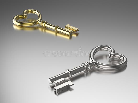 3D Illustration Gold and Silver Key Stock Illustration - Illustration ...