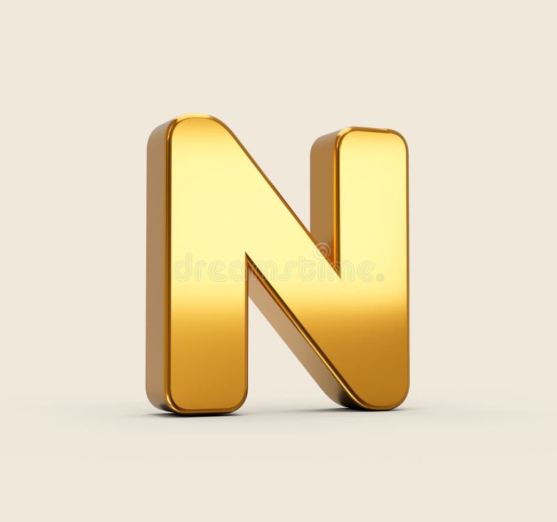 3d Illustration of Golden N Alphabet on Beige Background with Shadow ...