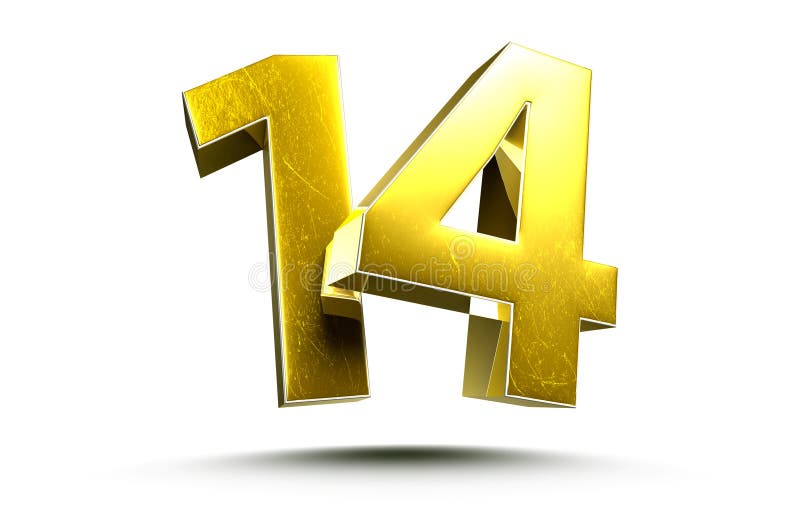 Number 14 Gold color 3d. stock illustration. Illustration of networks ...