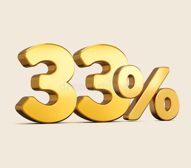 3D Illustration of a Golden Thirty-three Percent Isolated on a Beige ...