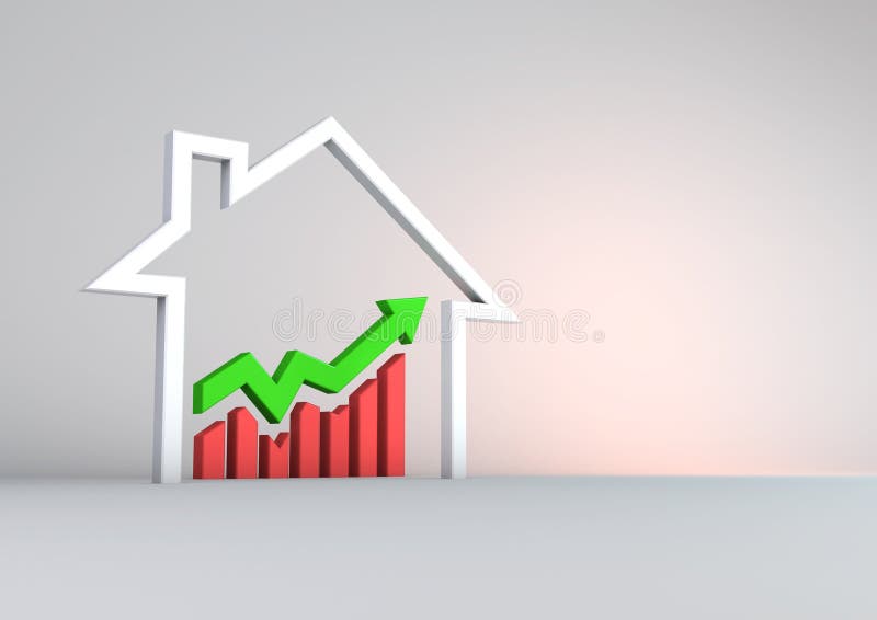 A 3D Illustration of a Graph, Arrow and a House in Finance Stock ...