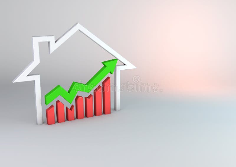 A 3D Illustration of a Graph, Arrow and a House in Finance Stock ...