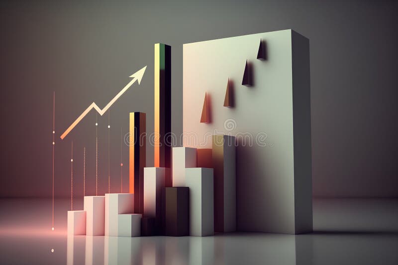 3d Illustration of Graph and Bar Chart in Dark Room with Reflection ...