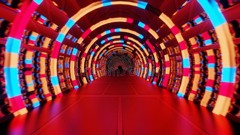 3D Illustration Graphic of Multicolor Neon Lights Circular Tunnel Loop ...