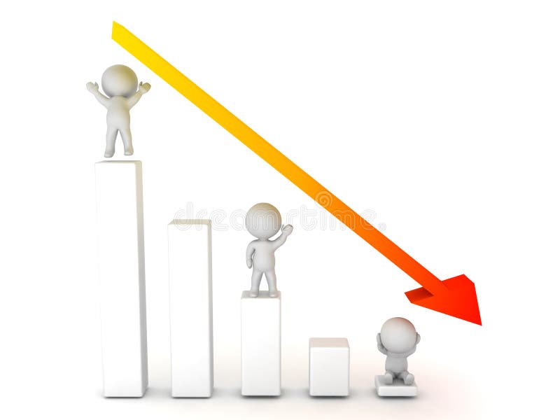 3D Illustration of a Graphic Showing Decline with 3D Characters Stock ...