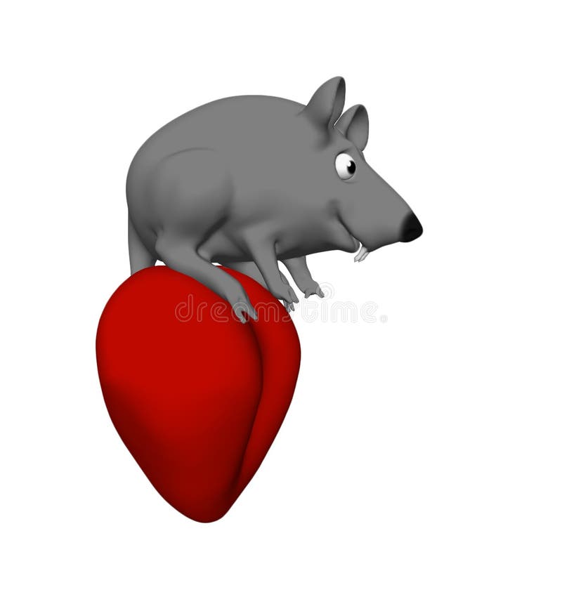 3D Illustration of a Gray Mouse Sitting on a Red Heart Isolated on ...