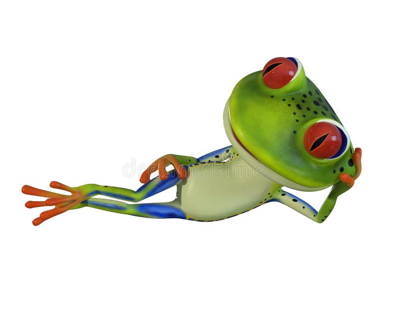 3d Illustration of a Green Cartoon Frog Laying Down. Stock Image ...