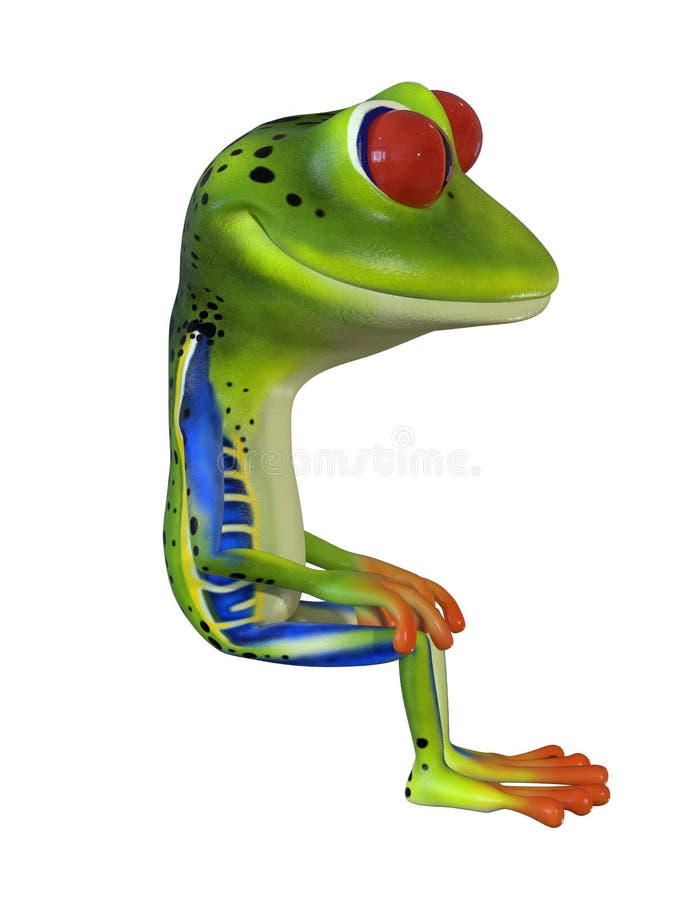 3d Illustration of a Green Cartoon Frog Sitting Down. Stock Image ...
