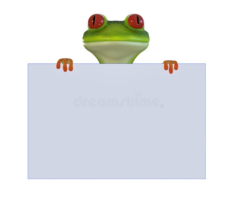 3d Illustration of a Green Cartoon Frog Standing Behind a Whiteboard ...
