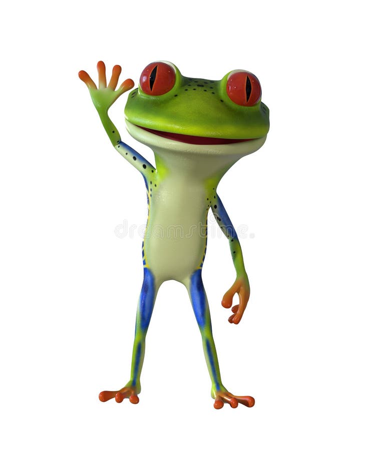 3d Illustration of a Green Cartoon Frog Waving with One Hand. Stock ...