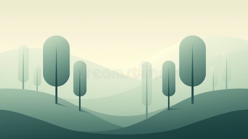 2D Illustration of a Green Forest with Tall Trees with Basic Shapes on ...