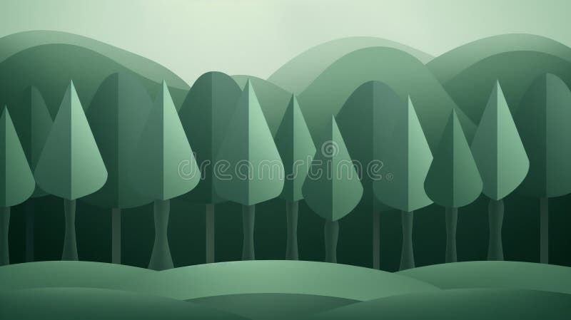 2D Illustration of a Green Forest with Tall Trees with Basic Shapes on ...
