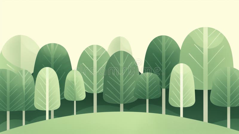 2D Illustration of a Green Forest with Tall Trees with Basic Shapes on ...