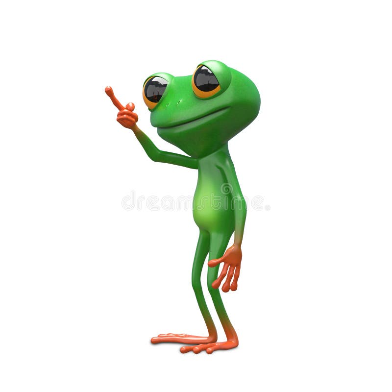 3D Illustration of a Green Frog with Pointing Finger Stock Photo ...