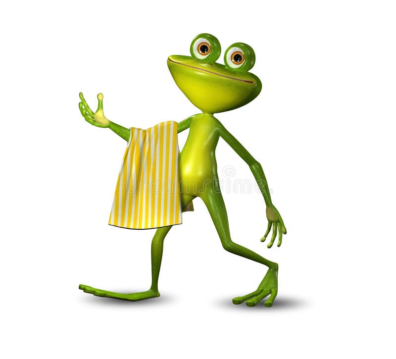 3d Illustration of a Green Frog Walking with a Towel Stock Photo ...