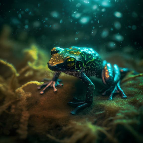 3D Illustration of a Green Tree Frog in the Underwater Stock ...