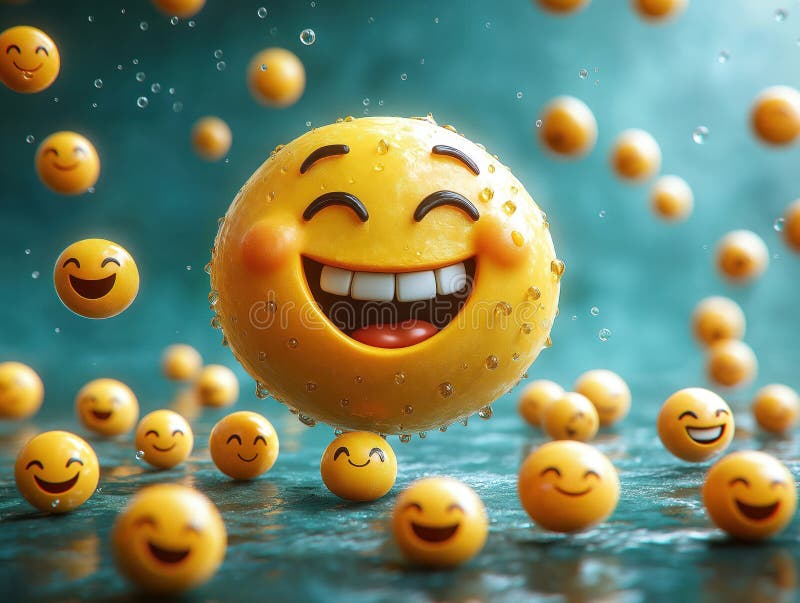 3d Illustration of Grinning Yellow Emoji Characters. Smiling Faces ...