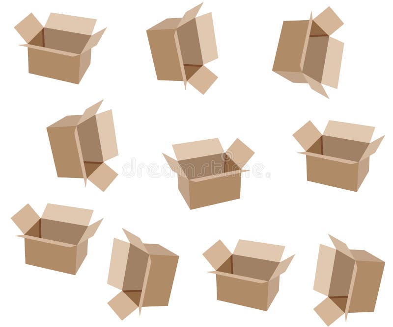 3d Illustration of a Group of Carton Boxes in Different Positions ...