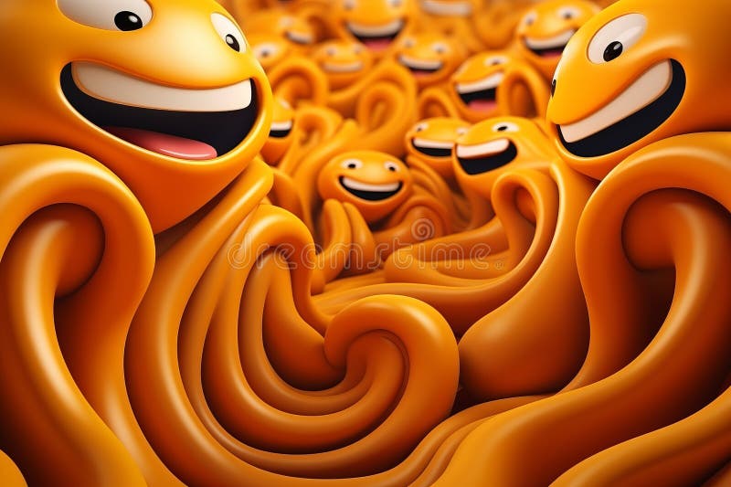 3d Illustration of a Group of Orange Octopus with Happy Faces Stock ...