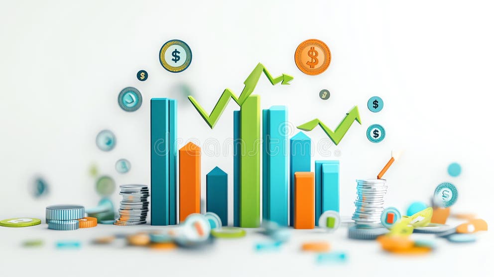 3D Illustration of Growing Financial Chart Stock Illustration ...