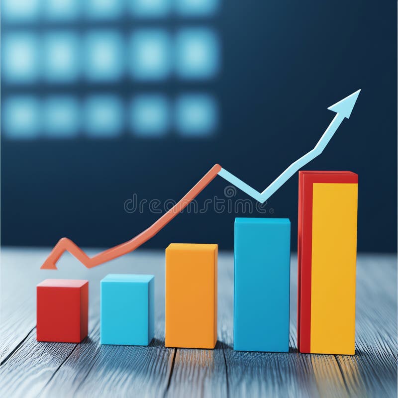 3D Illustration of Growth Chart with Increasing Bars and Upward Arrow ...