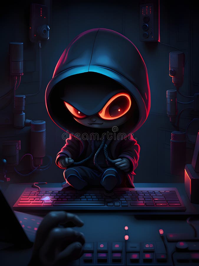 3d Illustration of a Hacker with a Computer Stock Illustration ...