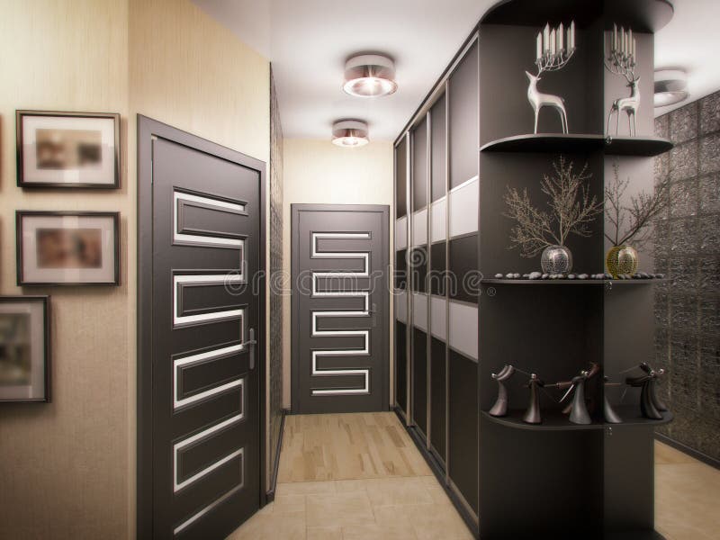 3D Illustration of a Hall in Black and White Colors Stock Illustration ...