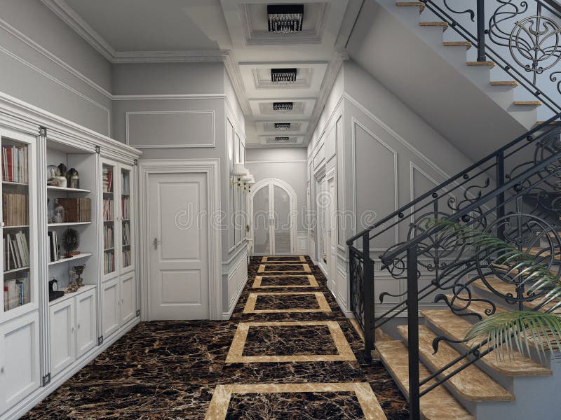 3D Illustration of a Hall in Classic Style Stock Illustration ...