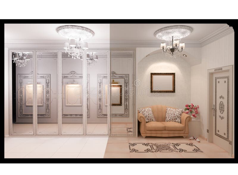 3D Illustration of the Hall in Classic Style. Stock Illustration ...