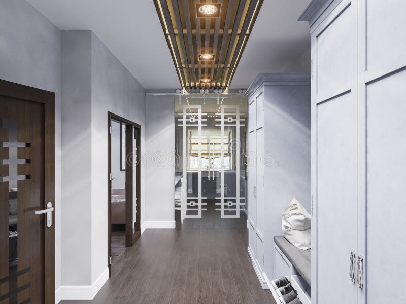 3d Illustration Hall Interior Design in Classic Style. Stock ...