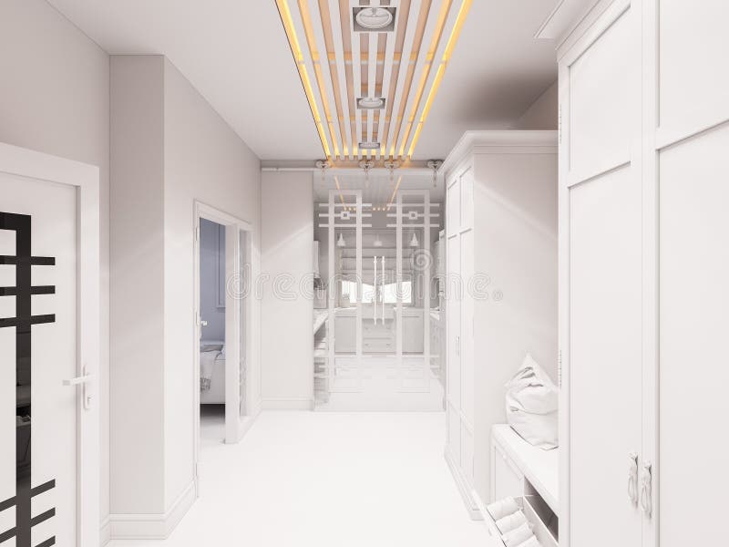 3d Illustration Hall Interior Design in Classic Style. Stock ...