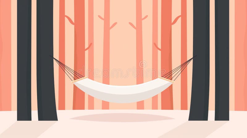 2D Illustration of a Hammock Strung between Logs with Basic Shapes on a ...