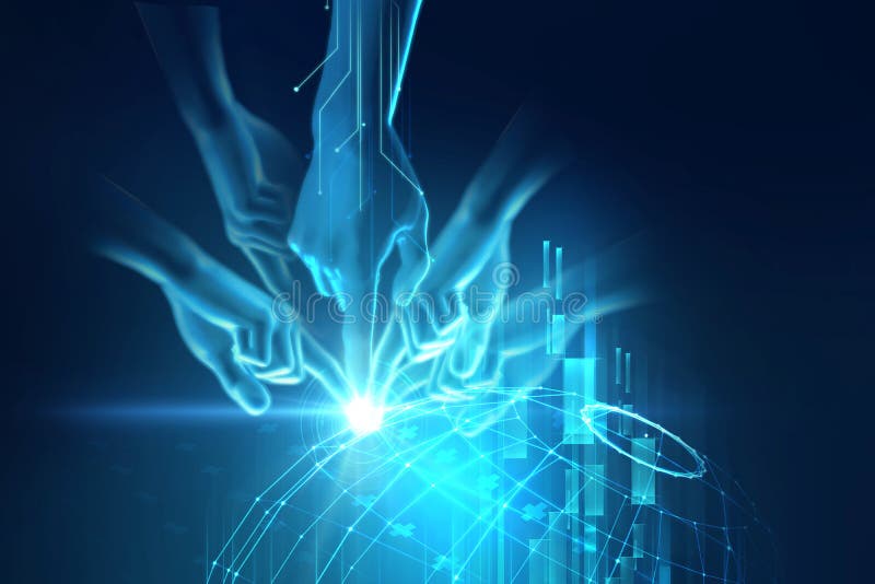 3d Illustration of Hand Touch Gesture on Futuristic Technology E Stock ...