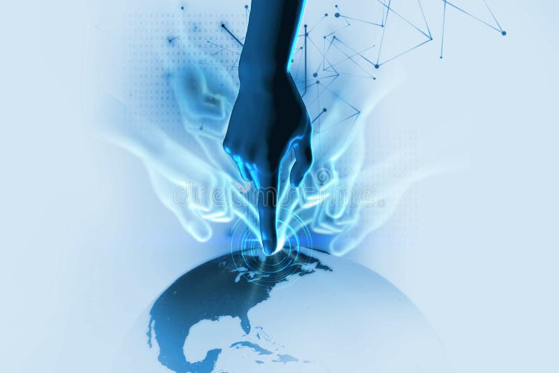 3d Illustration of Hand Touch Gesture on Futuristic Technology E Stock ...