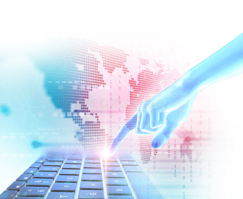 3d Illustration of Hand Touch Gesture on Futuristic Technology E Stock ...