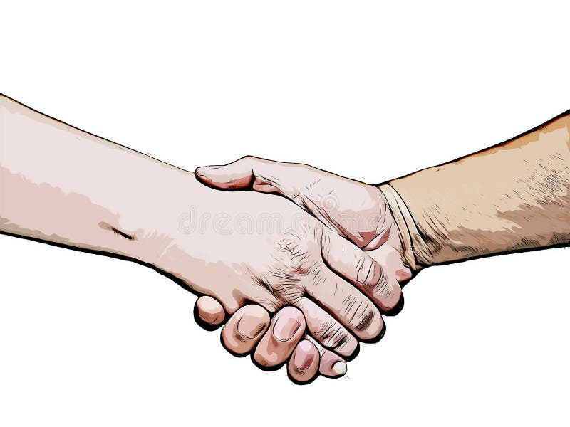 3d Illustration that Synthesizes a Sketch Effect on a Handshake Gesture ...