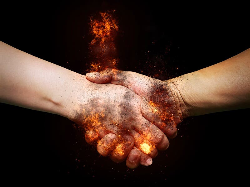 3d Illustration that Synthesizes the Effect of Flames on Handshake ...