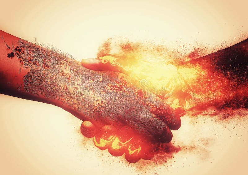 3d Illustration that Synthesizes the Effect of Flames on Handshake ...