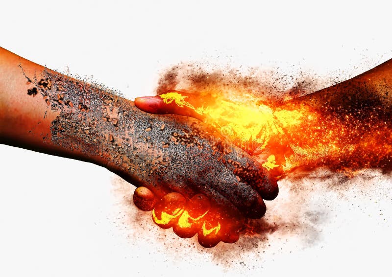 3d Illustration that Synthesizes the Effect of Flames on Handshake ...