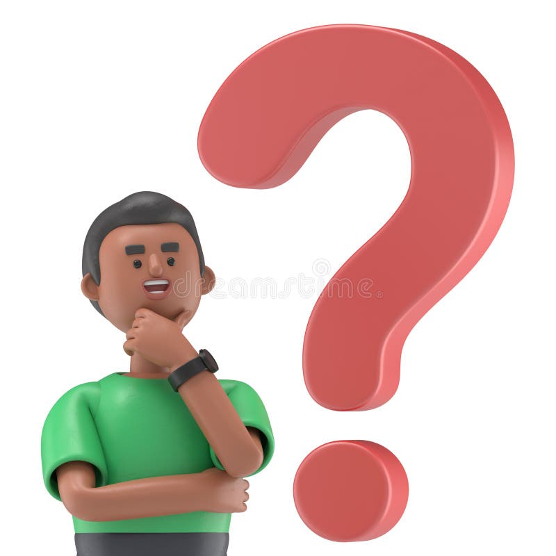 3D Illustration of Handsome Afro Man David with Big Question Mark in ...