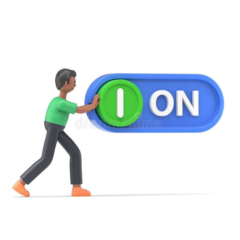 3D Illustration of Handsome Afro Man David Presses a Button. Project ...
