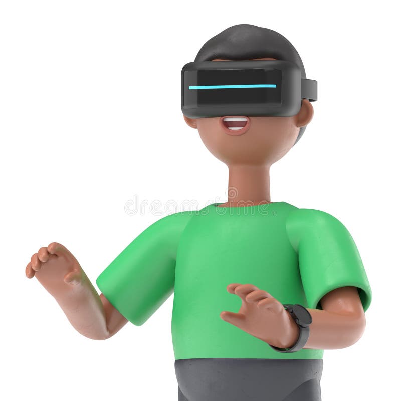 3D Illustration of Handsome Afro Man David in a Virtual Reality Playing ...